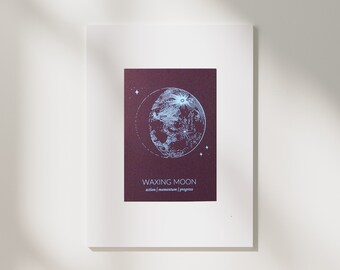 Grey: Waxing Moon Lunar Cycle Art Print 5x7 Moon Phase Wall Decor - Etsy