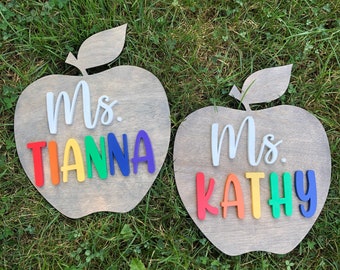 Teacher Gift 3D Apple Cut Name Sign With Stand Classroom - Etsy