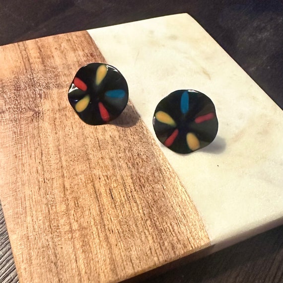 Vintage Primary Colors Round Disc Style Stud Earrings… - Gem