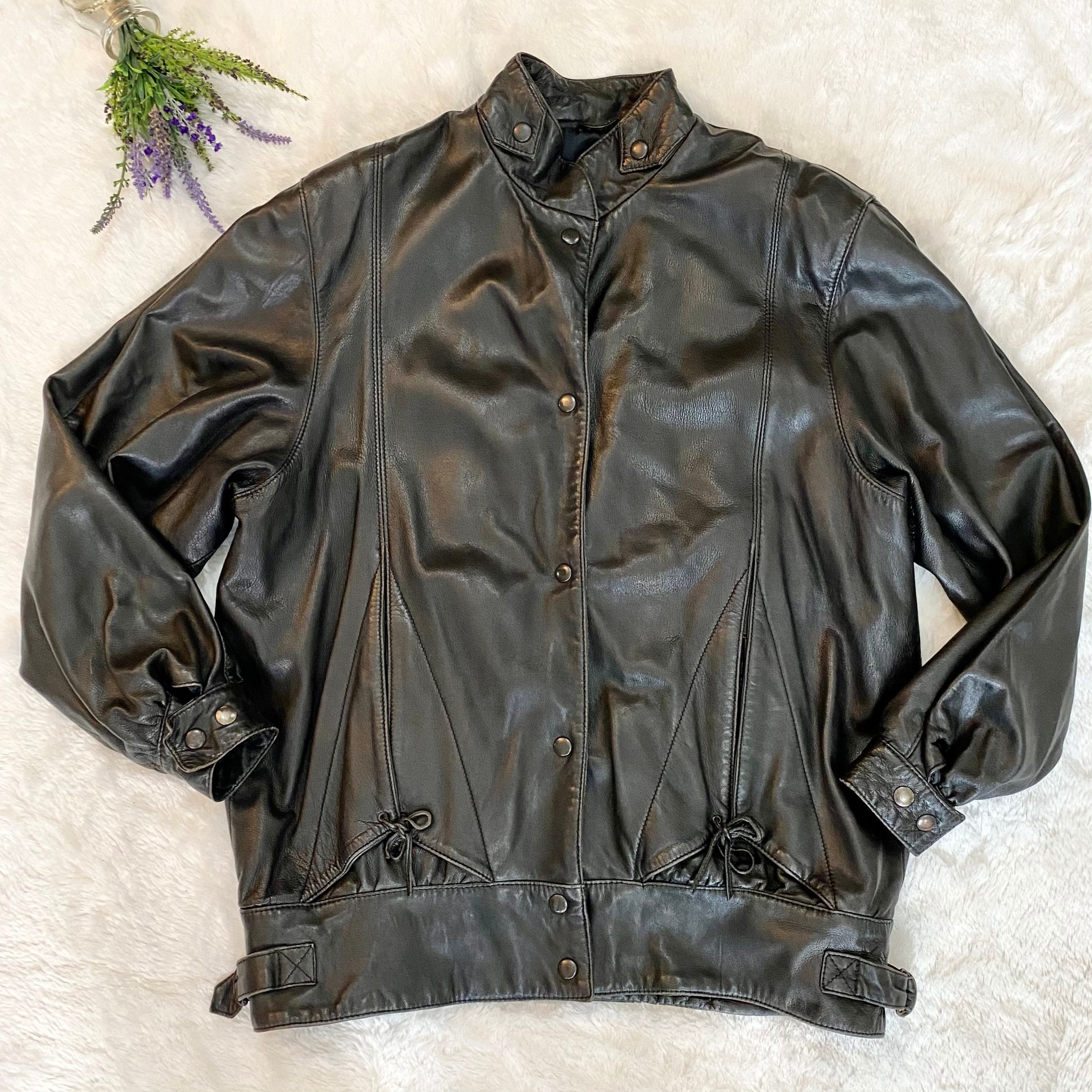 Vintage 80s Supple chaqueta de cuero negro de Serge & Herve Pariente ...