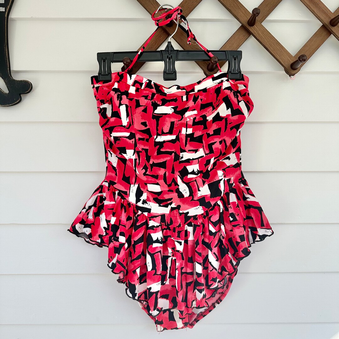 Cole of California Vintage 90s Ruffle Waist One Piece Swimsuit Red ...