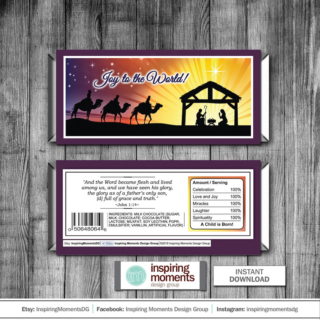 Nativity Candy Bar Wrap, Christmas, Happy Holidays, Manger, Religious ...