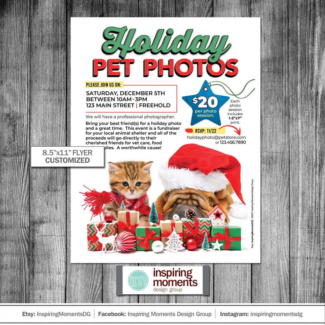 Pet Photos Event Flyer Printable, Holiday Dog Groomer Small Business ...