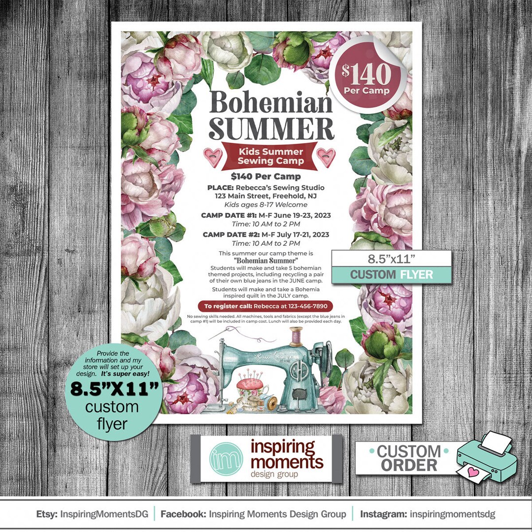 Sewing Camp Flyer Printable: Customized Bohemian Summer Arts & Crafts ...