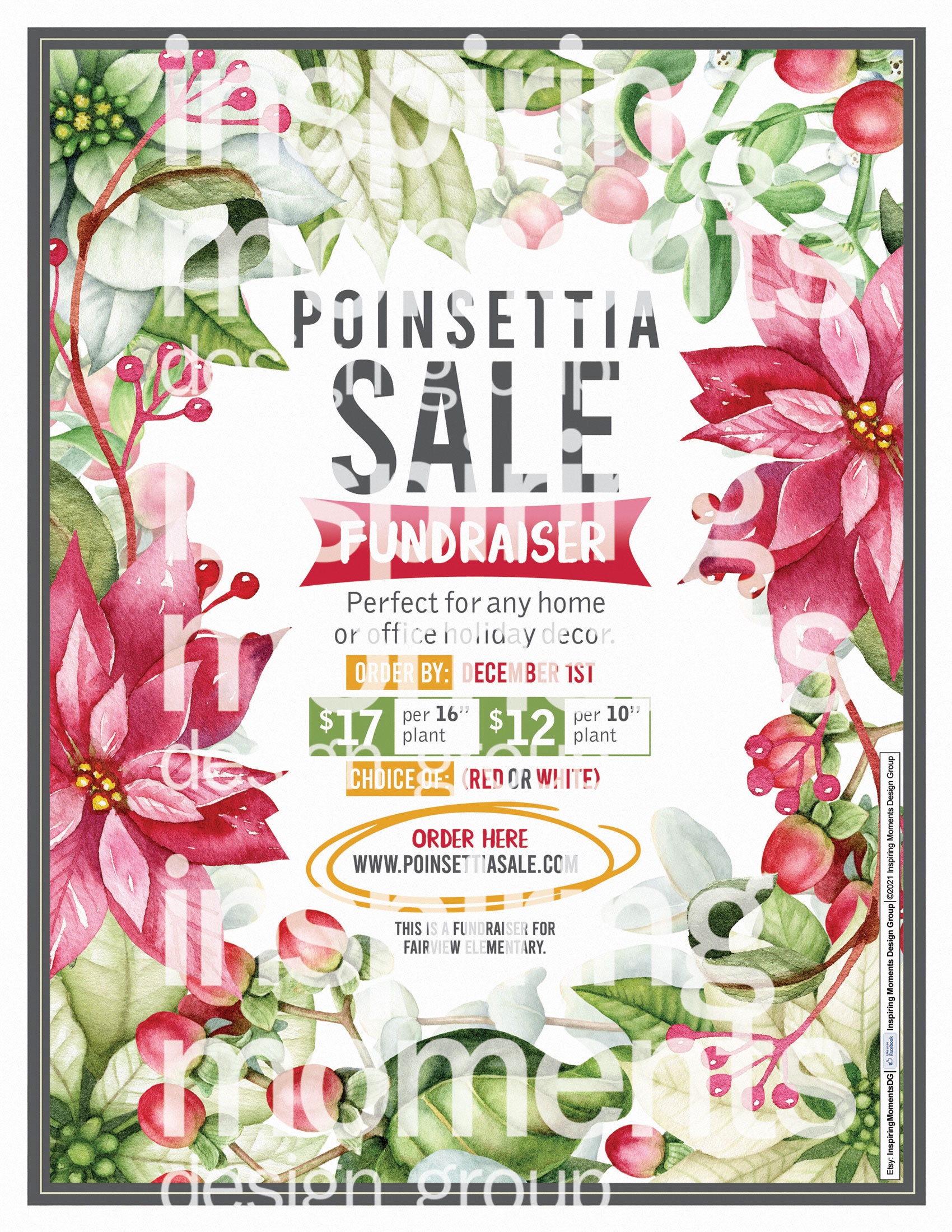 Poinsettia Plant Sale Event Flyer Printable, Winter, Christmas ...