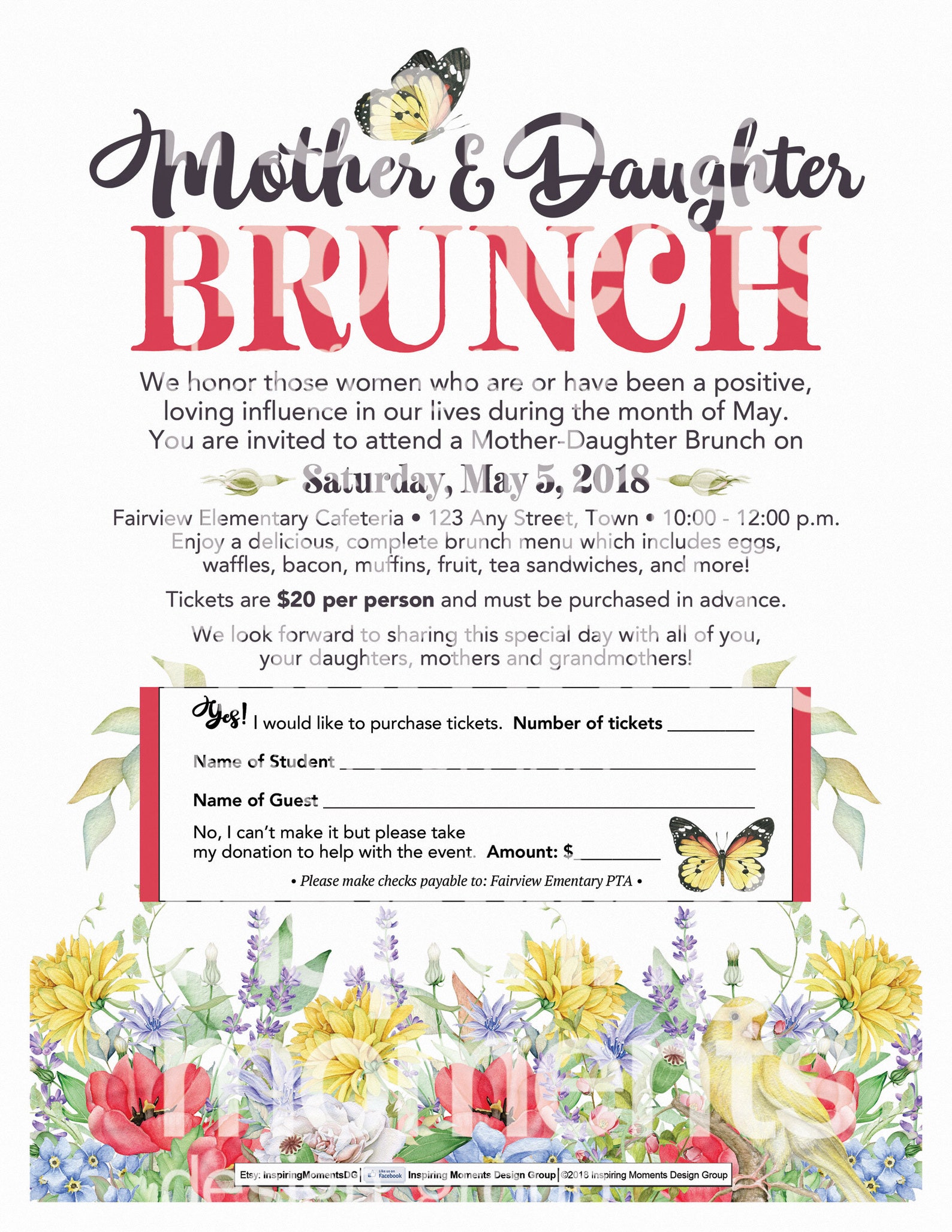 Mother and Daughter Brunch Event Flyer Printable Fundraiser - Etsy