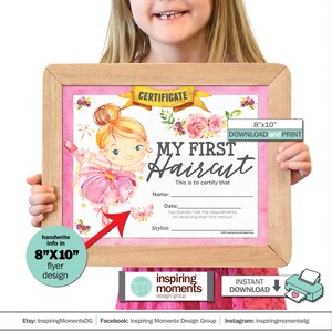First Haircut Certificate, Beauty Salon, Print, Sign, Girl, My First ...