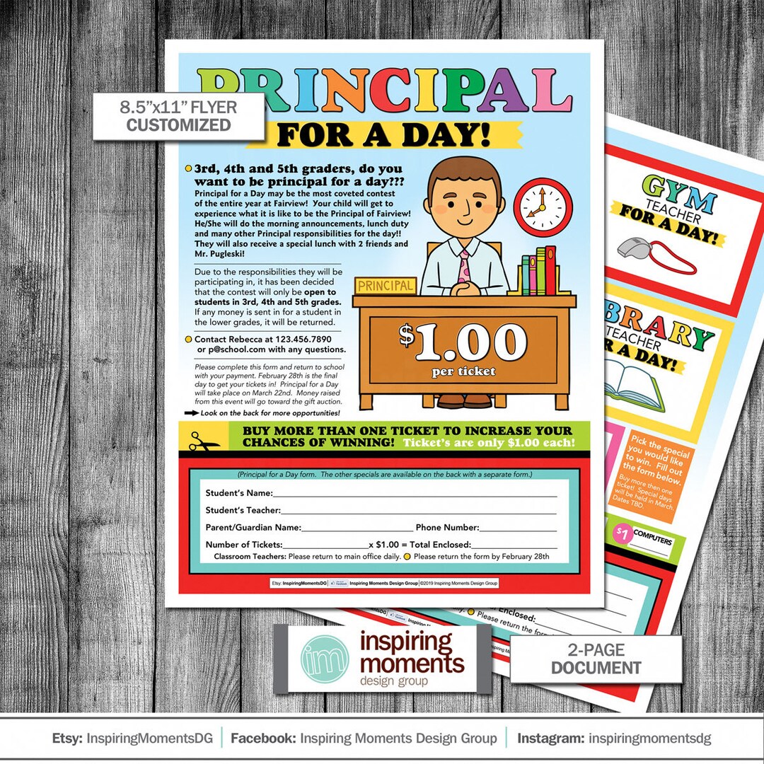 Principal for A Day Flyer: Customized School Fundraiser PTA Flyer ...