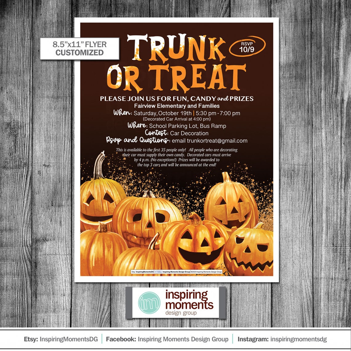 Trunk or Treat Event Flyer Printable Halloween Pumpkin PTA - Etsy