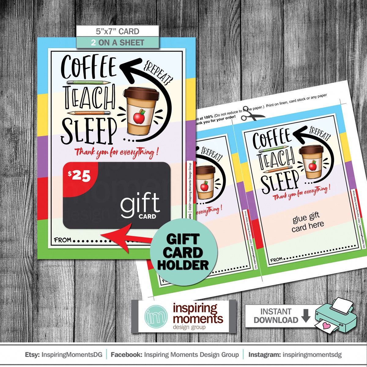 Teacher Coffee Gift Card Holder Thank You Card Teachers | Etsy