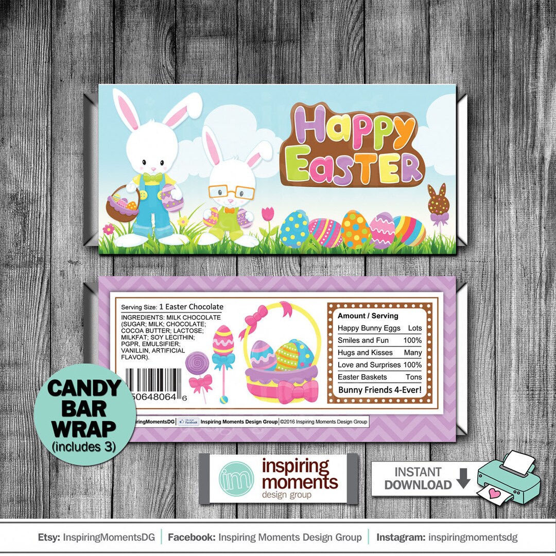 Easter Bunny Candy Bar Wrapper: Printable Hershey Wrap (PDF) - Etsy