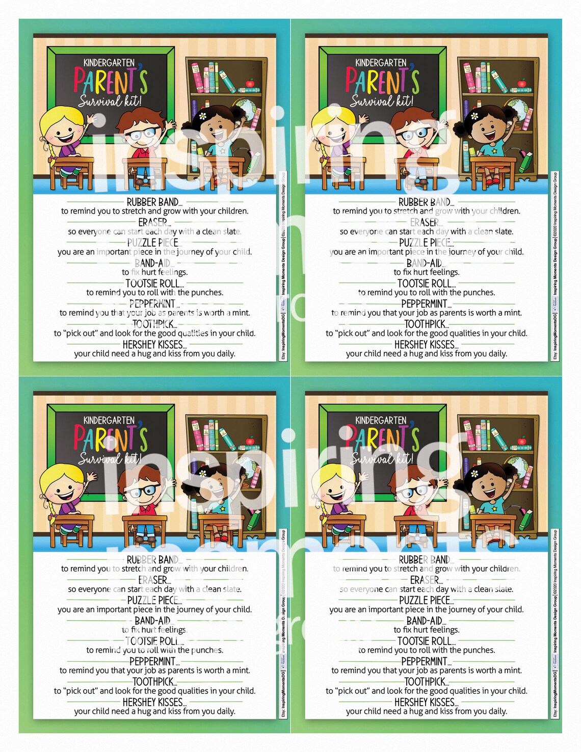 Kindergarten Parent Survival Kit Tags: Printable Gift (digital Download ...
