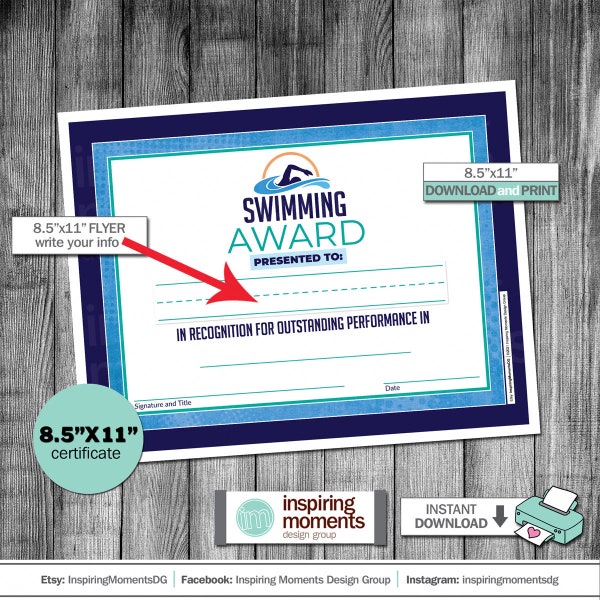 Swim Lesson Certificates - Etsy