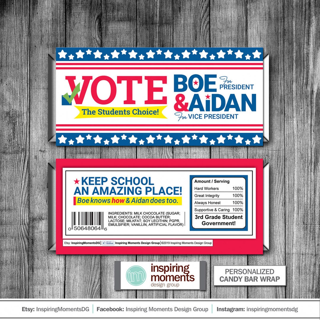 Personalized School Election Candy Bar Wrapper (printable PDF) - Etsy