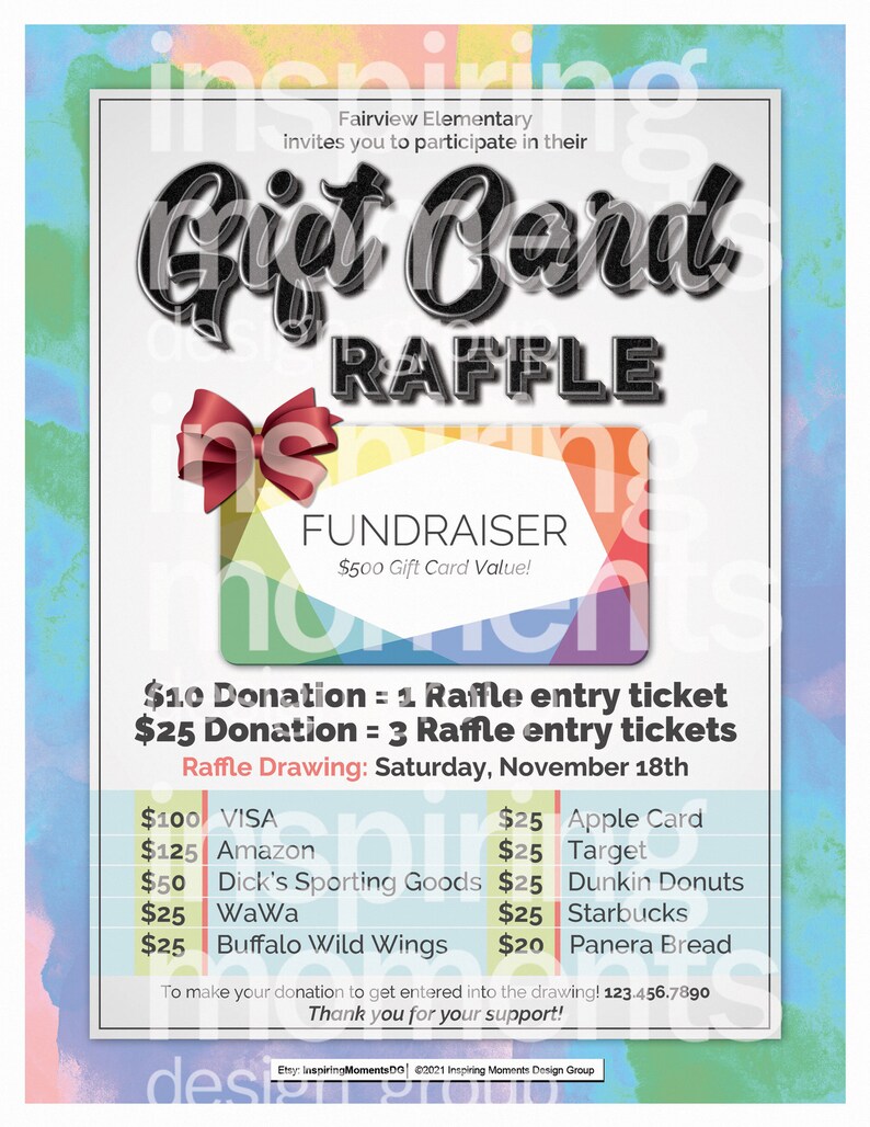 Gift Card Raffle Flyer Printable Gift Auction Fundraiser - Etsy