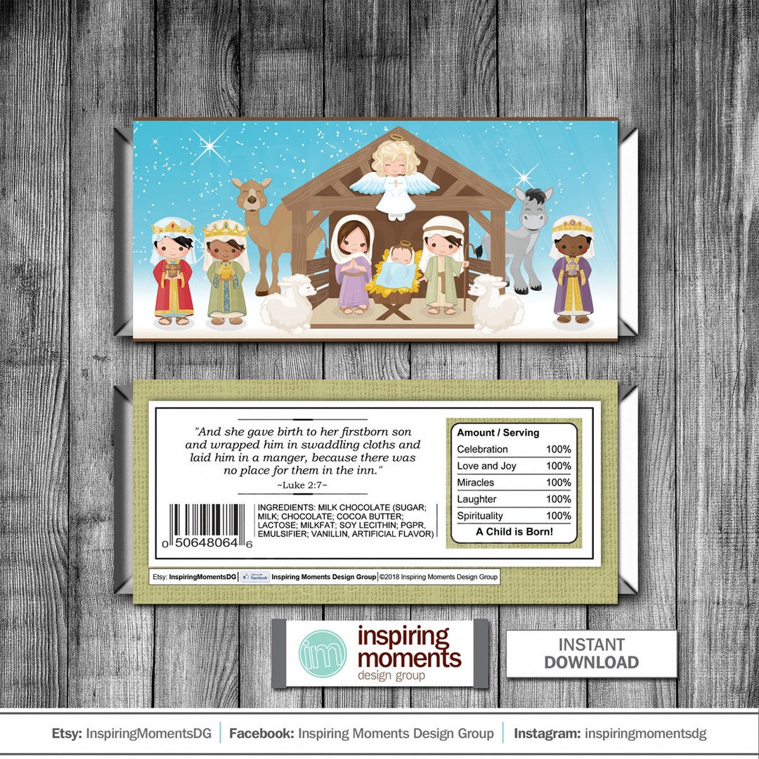 Nativity Candy Bar Wrap, Christmas, Happy Holidays, Manger, Religious ...