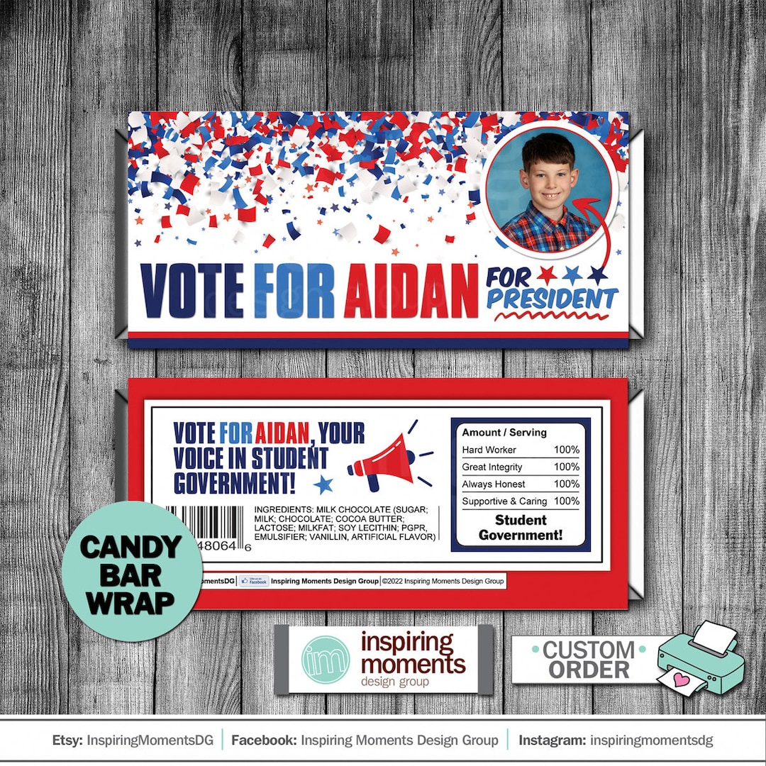 School Elections Candy Bar Wrappers | Vote | Election | Student | Candy ...