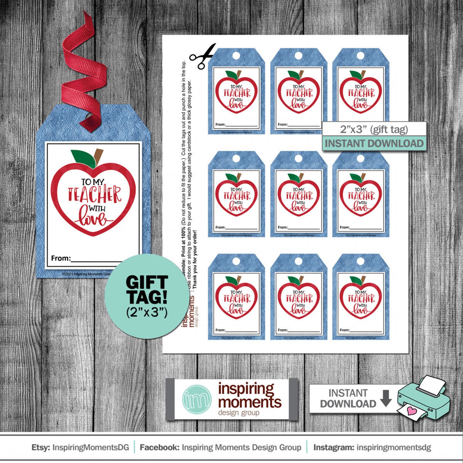 Teacher With Love Gift Tag Printable Teachers Appreciation - Etsy