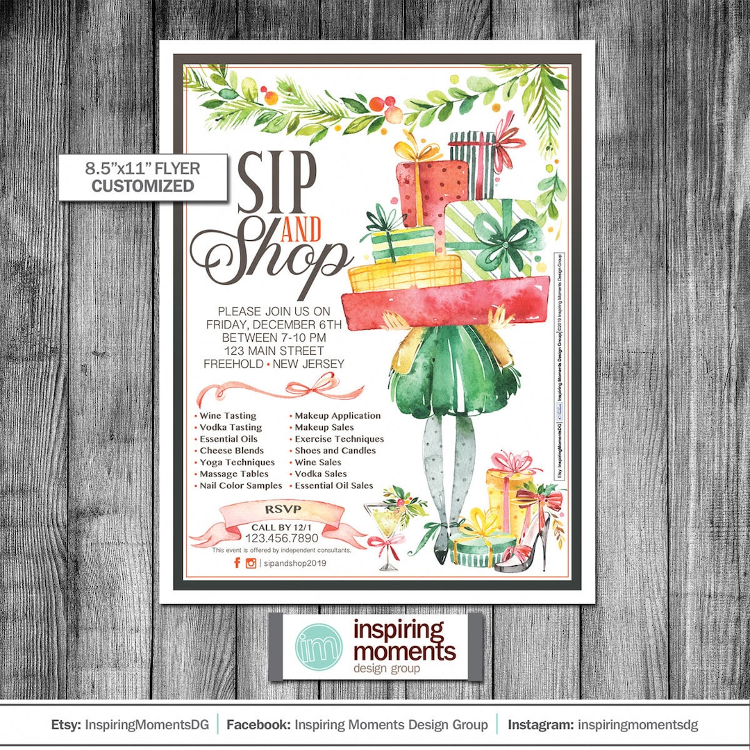 Sip and Shop Event Flyer: Customized Holiday Fundraiser Design (digital ...