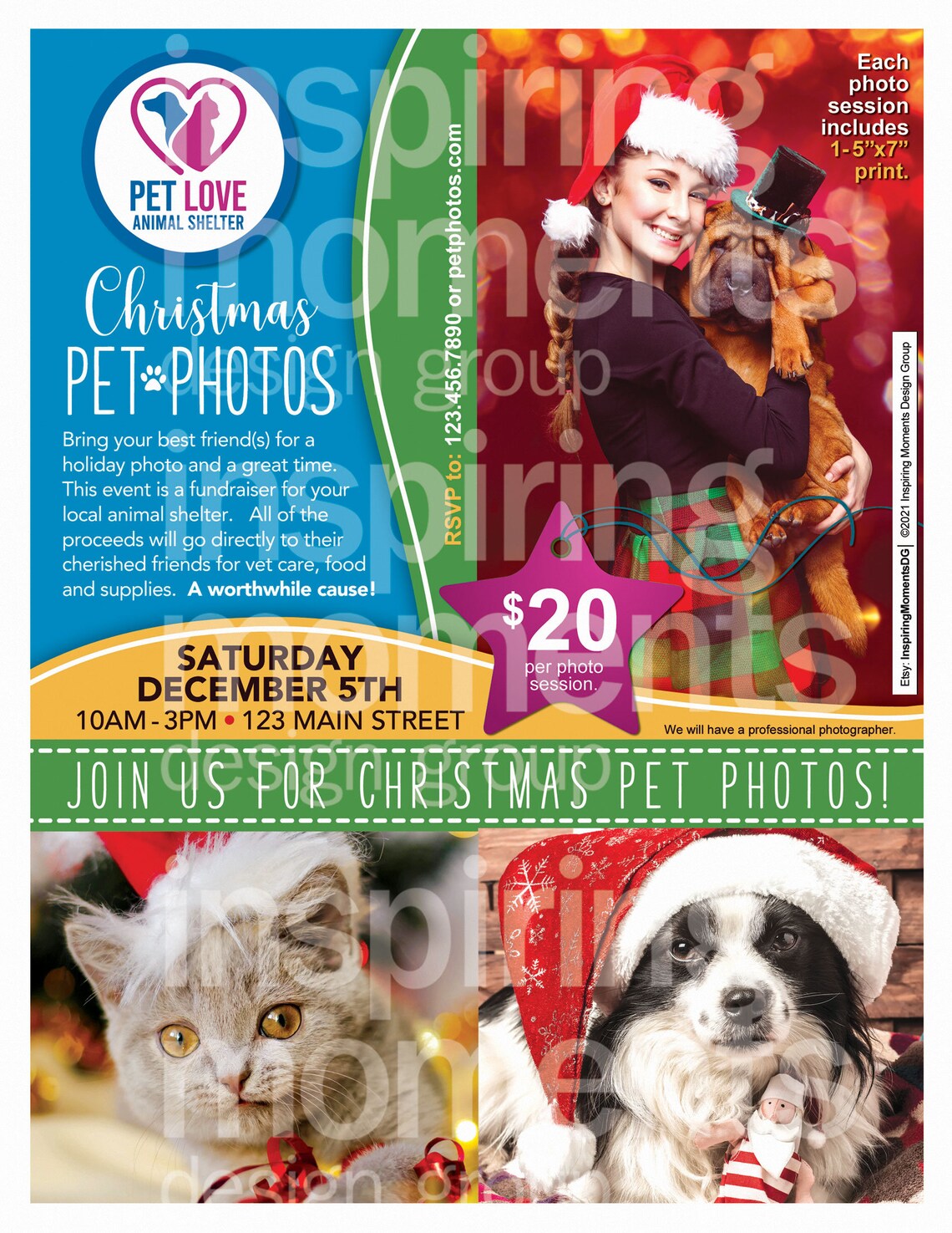 Pet Photos Event Flyer Printable Holiday Dog Groomer | Etsy
