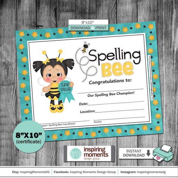 Spelling bee certificate template - Etsy México