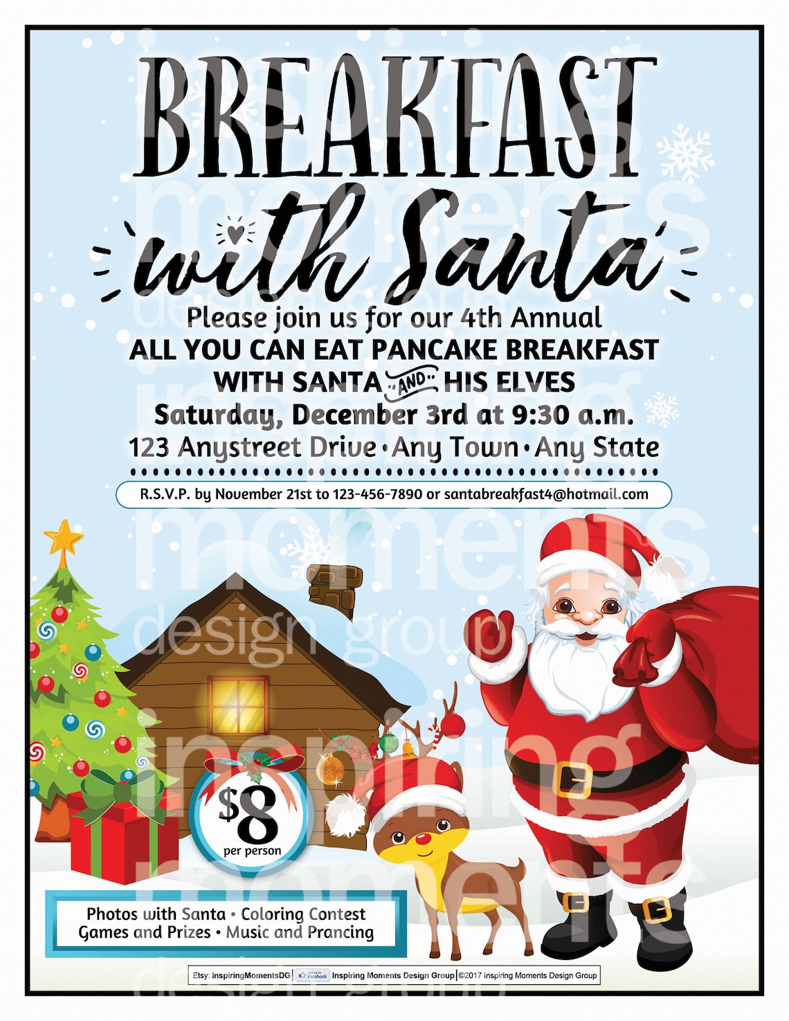 Breakfast With Santa Event Flyer Printable Pancakes | Etsy
