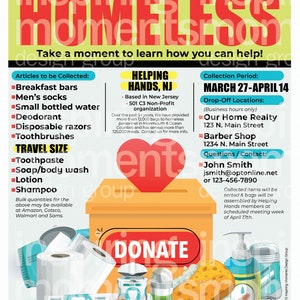 Homeless Donation Drive Flyer: Customized School Fundraiser (8.5x11 ...