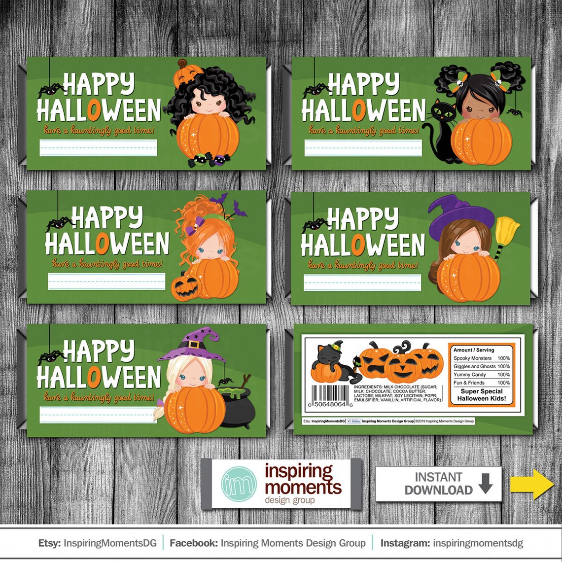 Halloween Girls Candy Bar Wrap Happy Halloween Thank You | Etsy