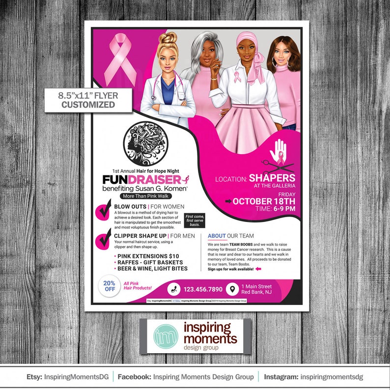 Breast Cancer Fundraiser Event Flyer Printable Hair Salon - Etsy