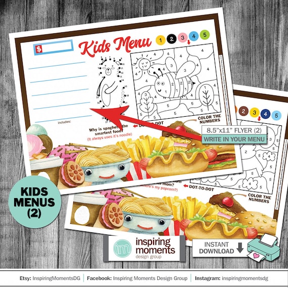 Kids Menu Design Menus Template Design Kids Activity | Etsy