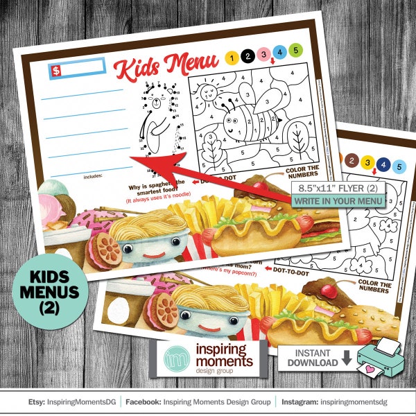 Kids Menu Coloring - Etsy UK