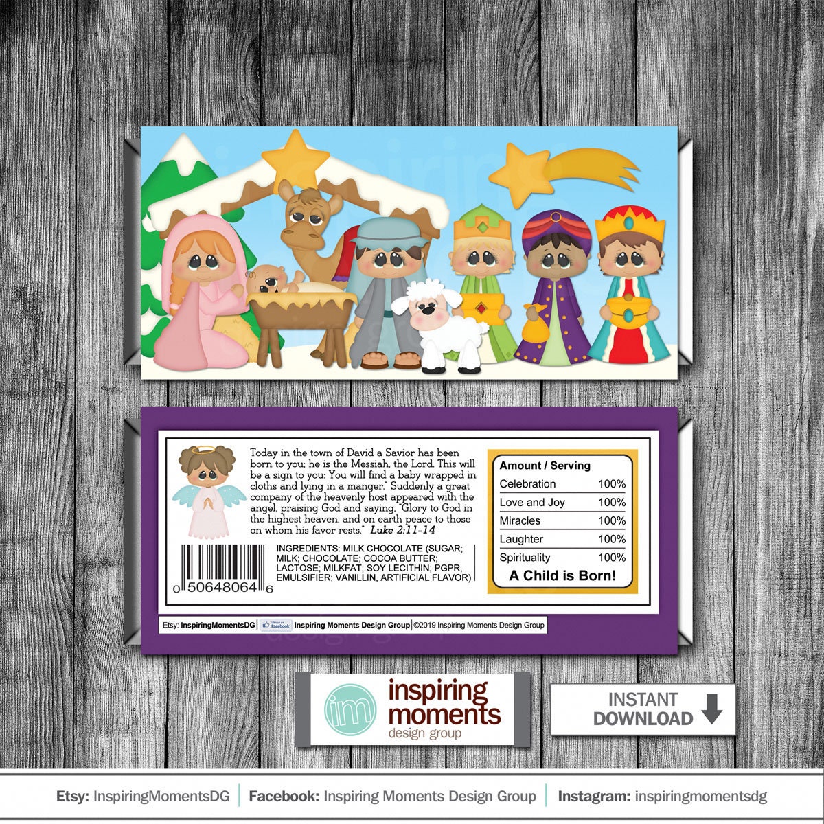 Nativity Candy Bar Wrap Christmas Happy Holidays l Manger | Etsy