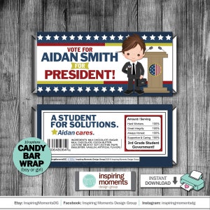 School Elections Candy Bar Wrappers Vote Election | Etsy