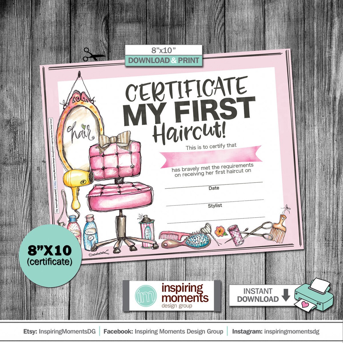 First Haircut Certificate Sign Print Girl Salon My First - Etsy