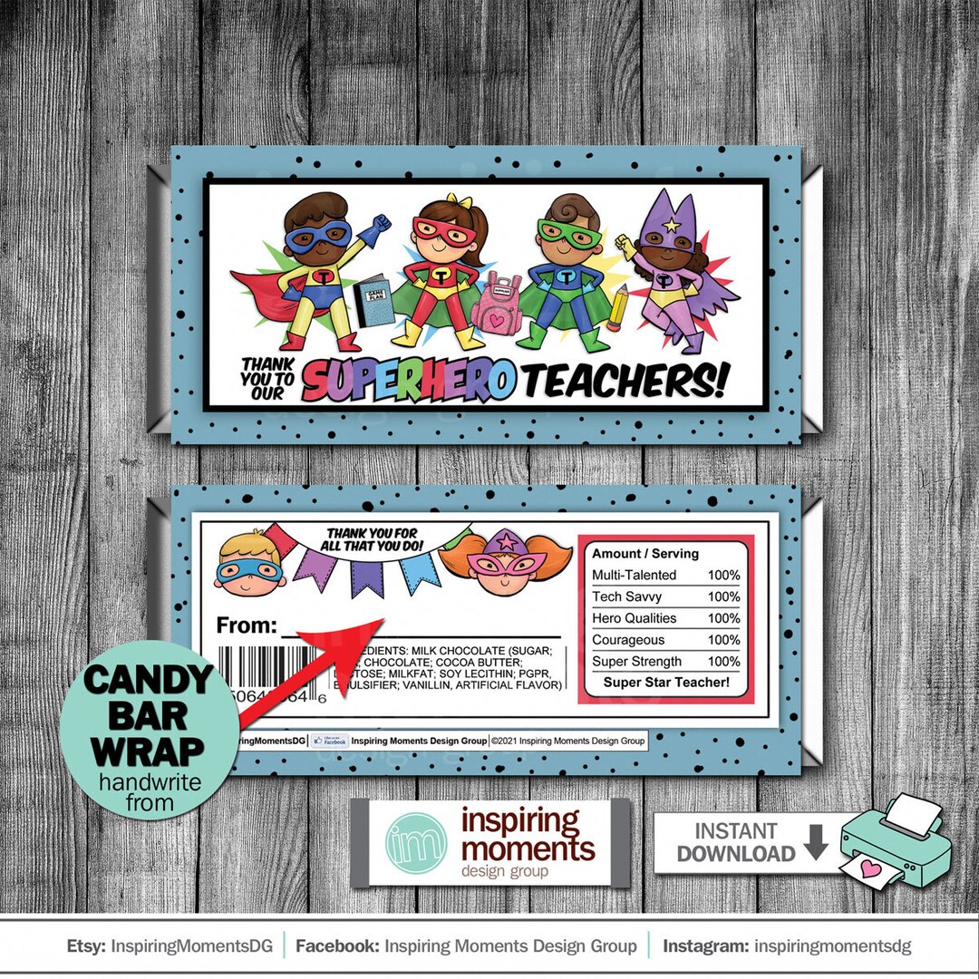 Superhero Teachers Candy Bar Wrapper: Appreciation Gift (PDF & JPG) - Etsy