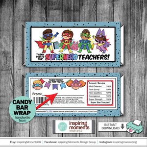 Superhero Teachers Candy Bar Wrap, Gift for Teachers Appreciation Week ...