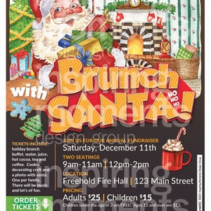 Brunch With Santa Event Flyer Printable, Breakfast Pancakes Fundraiser ...