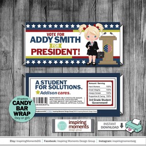 School Elections Candy Bar Wrappers Vote Election - Etsy