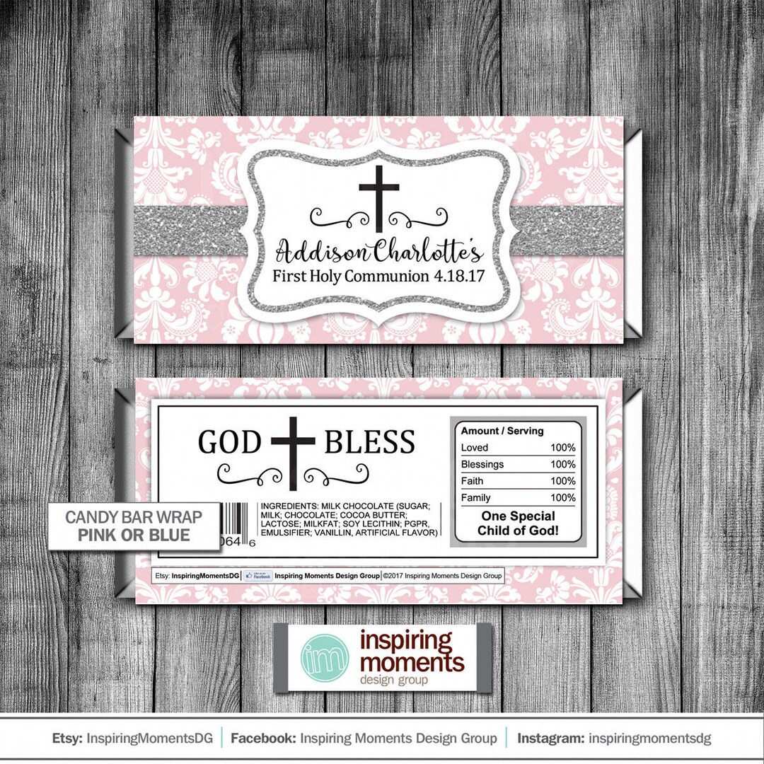 Communion Damask Candy Bar Wrapper, First Holy Communion, Baptism ...