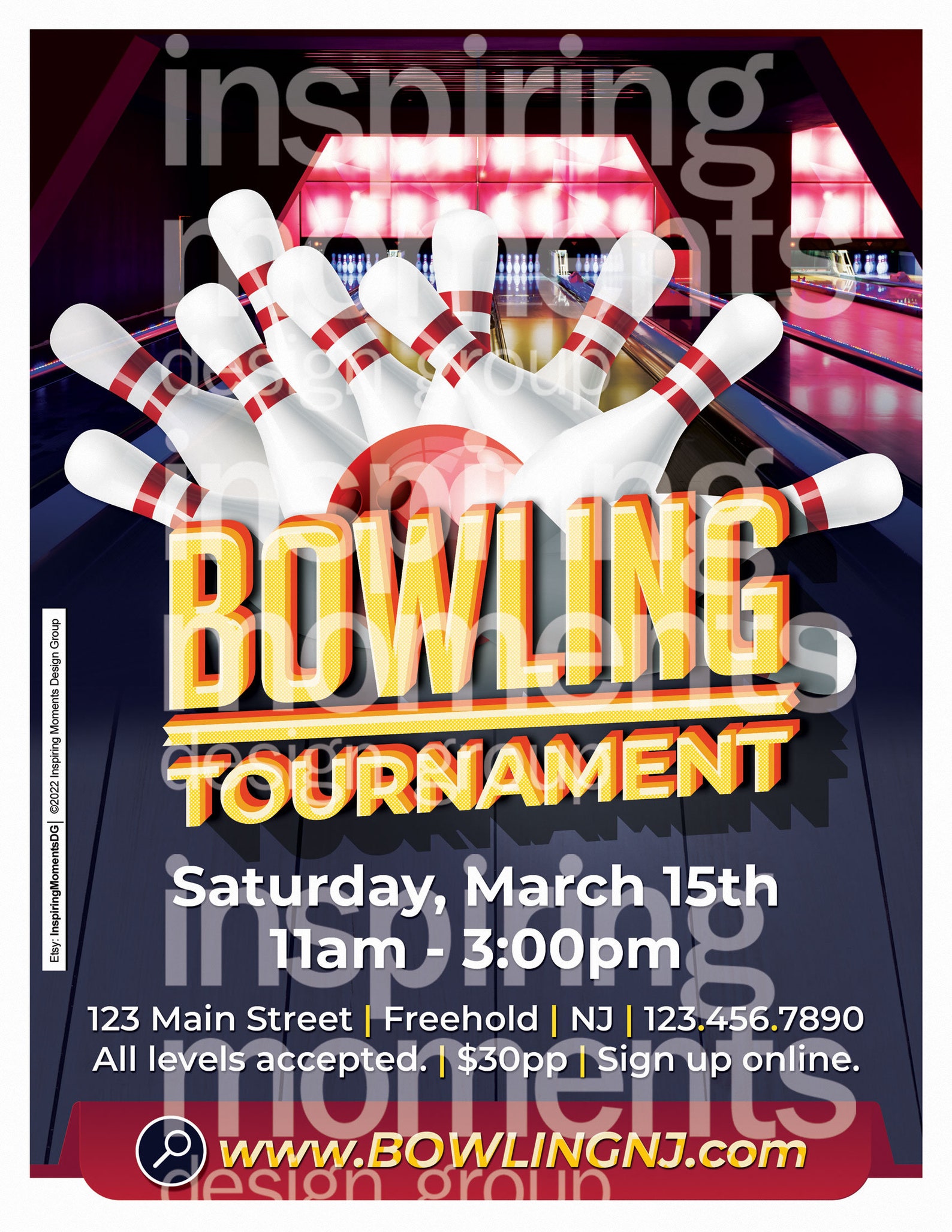 Bowling Tournament Event Flyer Printable Fundraiser Bowling - Etsy