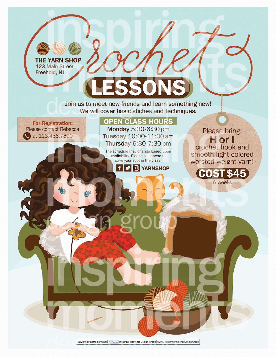 Crochet Lessons Event Flyer Printable Yarn Store Shop | Etsy