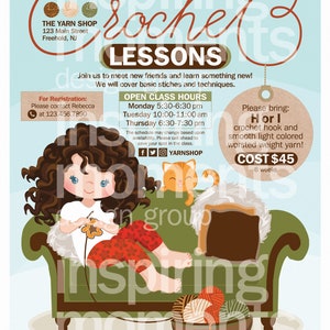 Crochet Lessons Event Flyer Printable Yarn Store Shop - Etsy