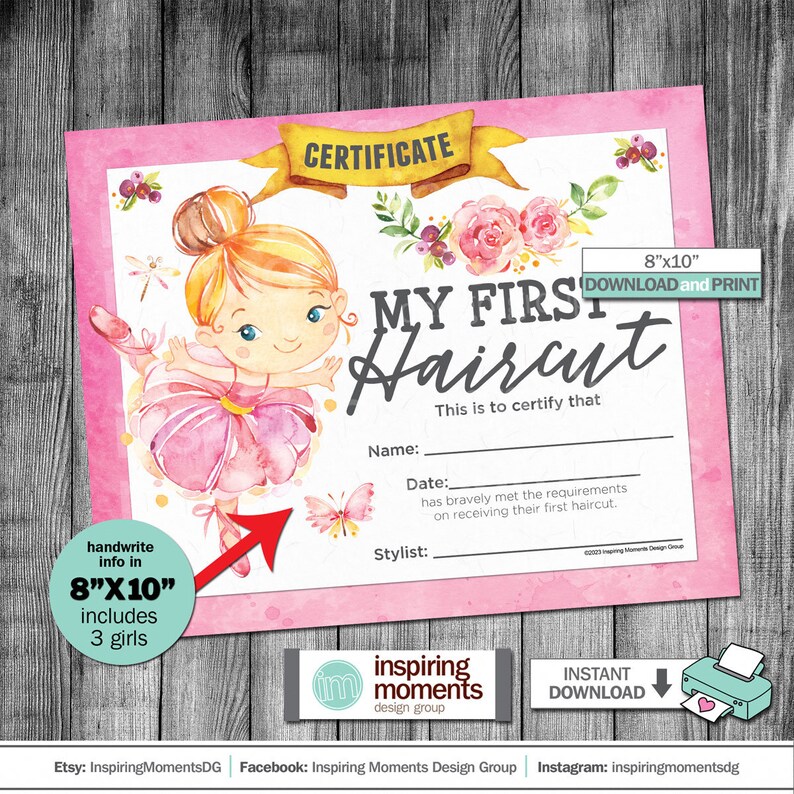 First Haircut Certificate Beauty Salon Print Sign Girl My - Etsy
