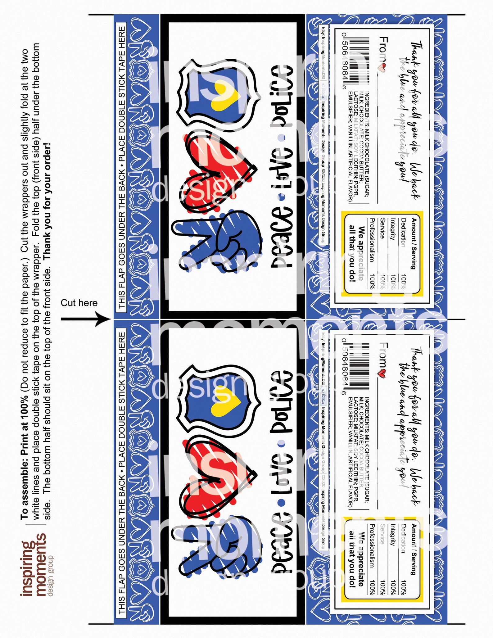 Peace Love Police Candy Bar Wrap Police Lives Matter Law - Etsy