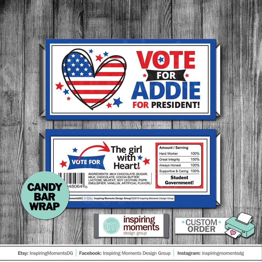 School Elections Candy Bar Wrappers | Vote | Election | Student | Candy ...