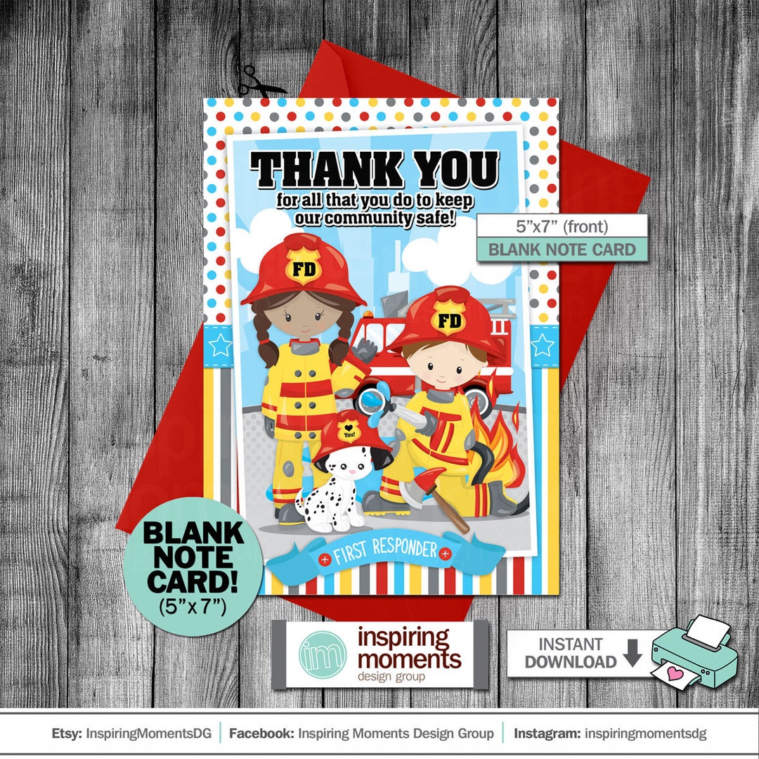 Firefighters Appreciation Thank You Card, First Responders, Fireman ...