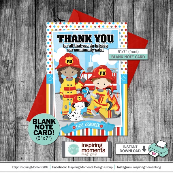 Thank You Card Fire Department - Etsy