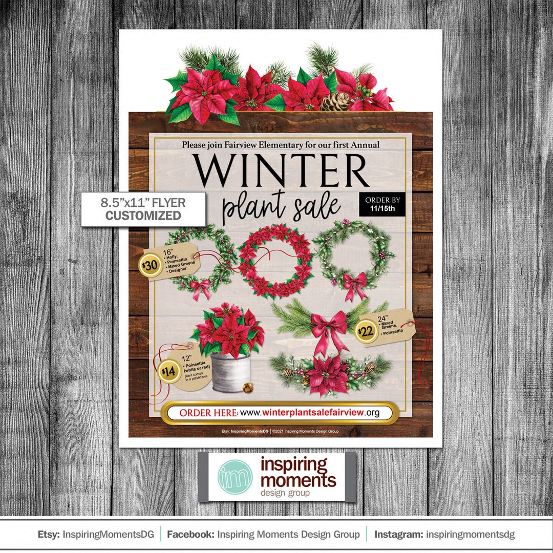 Winter Poinsettia Plant Sale Event Flyer Printable, Christmas ...