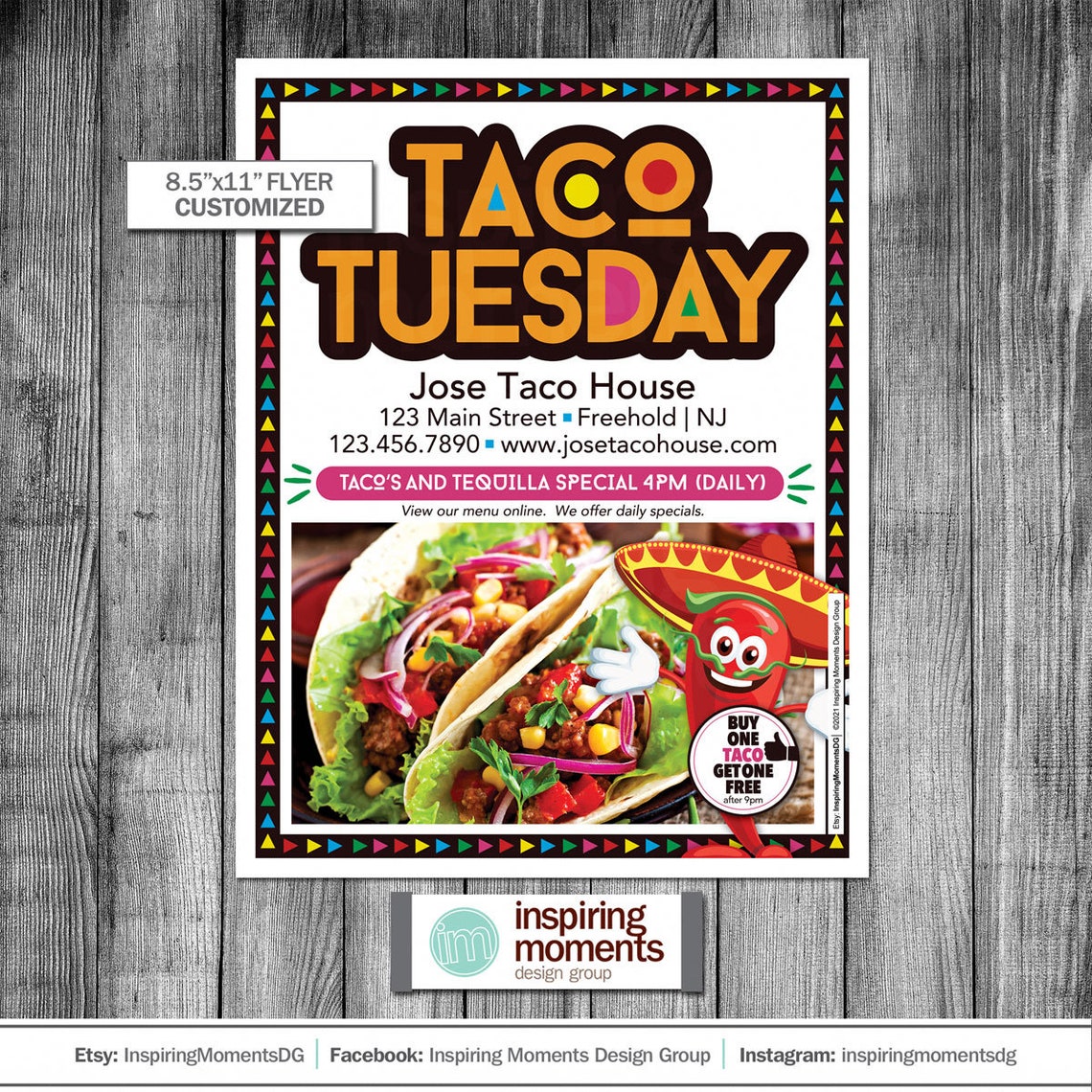 Taco Tuesday Menu Event Flyer Printable Small Business - Etsy