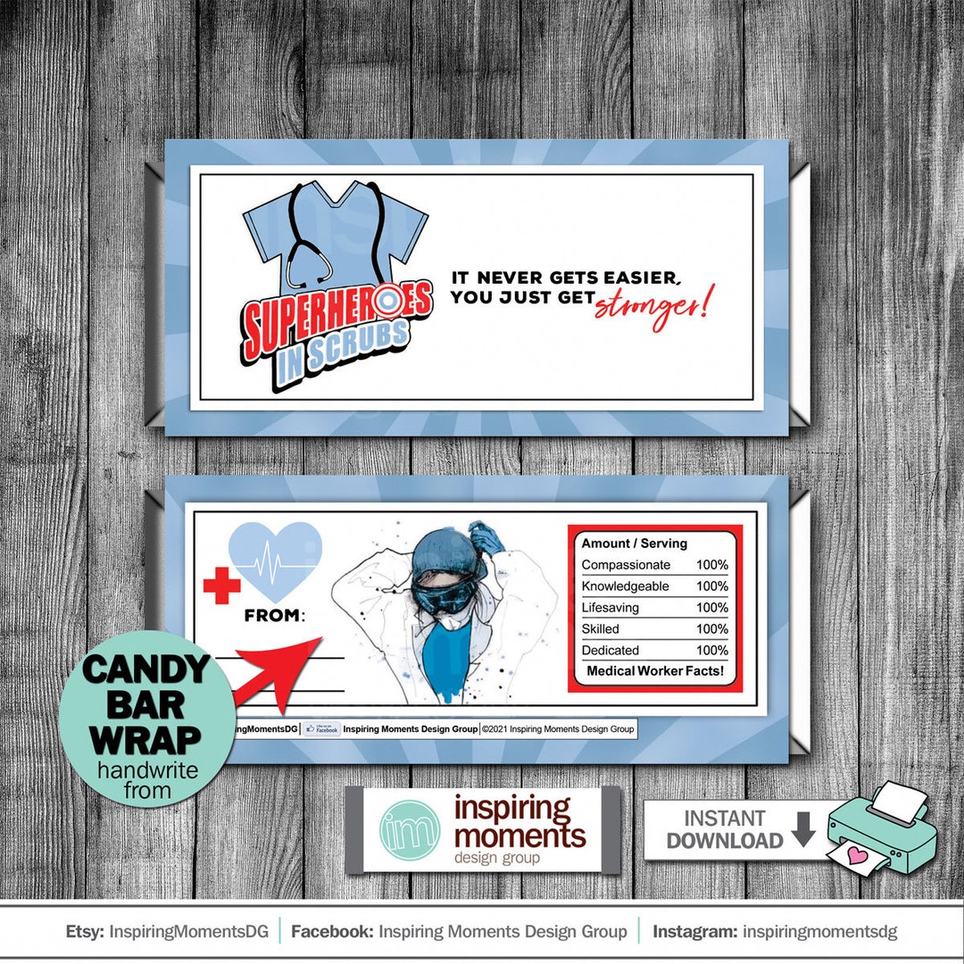 Healthcare Hero Candy Bar Wrapper: Superheroes in Scrubs (PDF & JPG) - Etsy